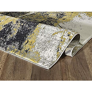 Abani Contemporary Abstract Turkish Area Rug, Laguna Collection Grey & Yellow Modern 4' x 6' Rectangle Accent Rugs