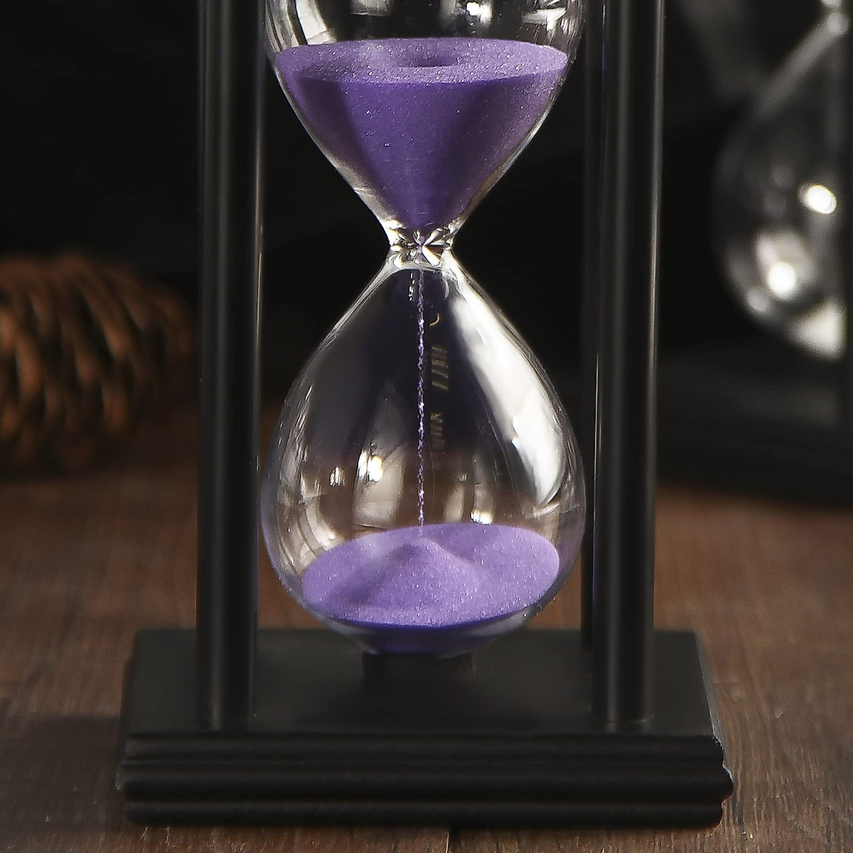 Hourglass Sand Timer,Black Wooden 30/45/60 Minute Sandglass Timer for Home,Desktop,Classroom Kitchen Restaurant Office Living Room Decor (30 Min, White Sand)