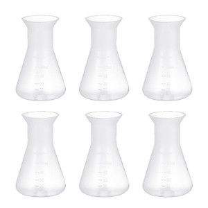 Laboratory Flask, Plastic Erlenmeyer Flask, Clear Scale Plastic Conical Flask 50ml Narrow Neck Without Cap for Lab Home (6pcs)