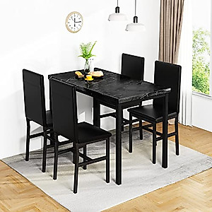 AWQM Faux Black Marble Dining Table with 4 Upholstered Chairs, 5-Piece Dining Room Table Set for Small Space, Breakfast Table Bar Table and Chairs Set for 4, Home & Kitchen Sets