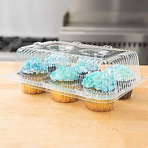 10 Cupcake Containers Plastic Disposable | High Dome Cupcake Boxes 6 Compartment Cupcake Holders Disposable Cupcake Carrier | Half Dozen Cupcake Trays | Durable Cup Cake Muffin Packaging Transporter