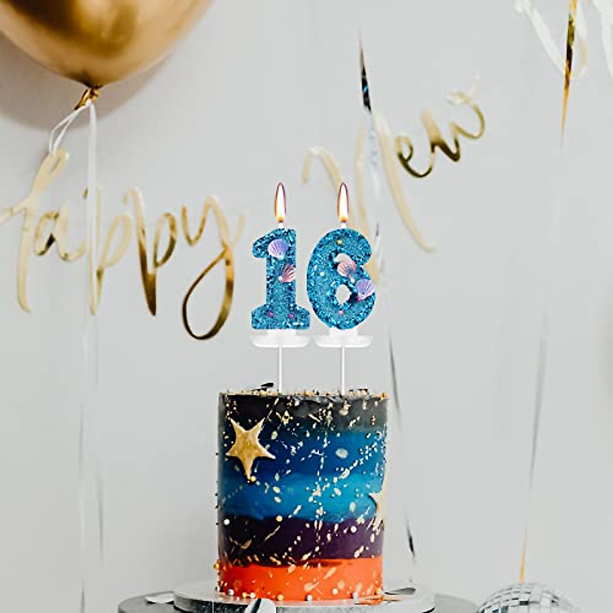 3 Inch Birthday Number Candle, Blue Shell Sequins Number Candles Glitter Number Candle Cake Numeral Candles Cake Topper for Birthday Anniversary Mermaid Themed Party (4)