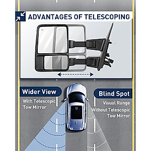 ECCPP Tow Mirrors Towing Mirrors Compatible with 2004-2014 for Ford for F-150 Pickup Truck with Left Right Side Power Control Heat Turn Signal Puddle Light with Black Housing