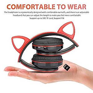 Niaviben Headphones Over-Ear Bluetooth 5.0 Wireless Cat Ear Headphones LED with Mic Headphone Support Wire and Wireless Mode for Kids and Girls Black