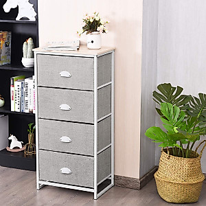 Giantex Dresser Storage Tower Nightstand W/Fabric Drawers, Sturdy Steel Frame and Wood Top Organizer Unit for Bedroom, Living Room, Entryway,Closets End Table Storage Unit (37’’(H), White)