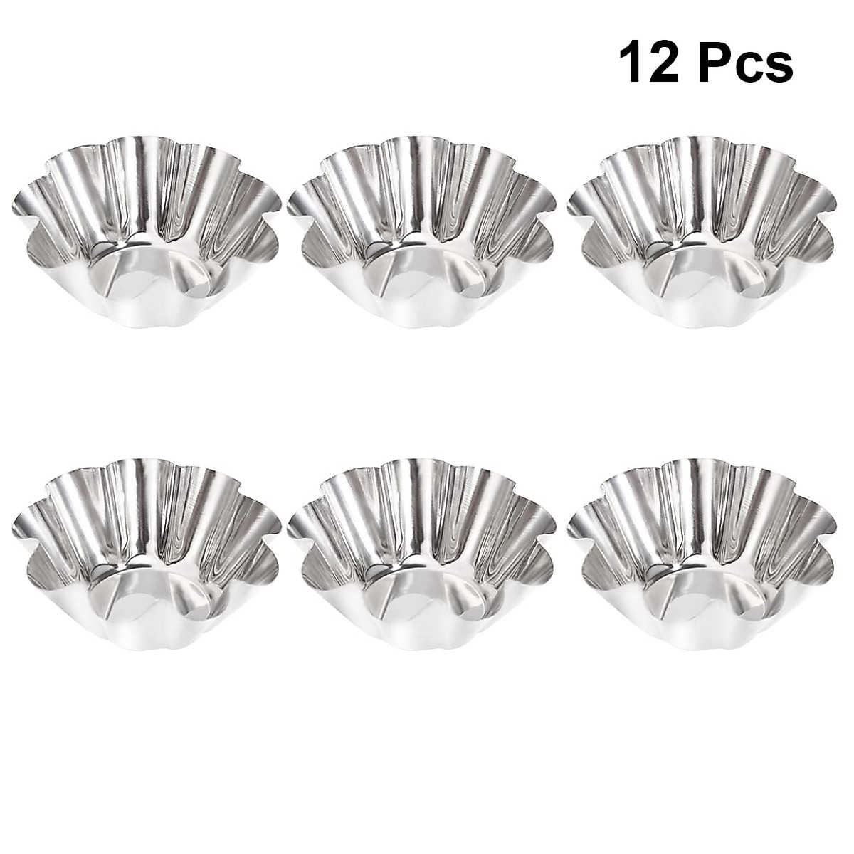 DOITOOL Baking Cup Cupcake Liners 12Pcs Delicate Stainless Steel Useful Tart Pans Flower Reusable Cupcake Muffin Baking Cup Mold for Kitchen(Silver)