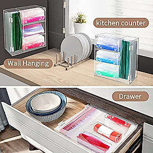 Ziplock Bag Storage Organizer, Acrylic Baggie Organizer for Drawer Kitchen Clear Plastic Food Storage Bags Holder Organizer for Gallon, Quart, Sandwich, Snap, Freezer, Slider Bags, 12 Inch