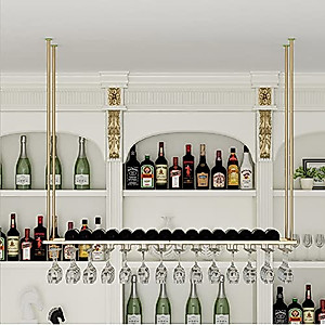 Hanging Wine Rack from Ceiling， Modern Metal Wine Bottle Holder Wall Mounted Champagne Glass Goblets Stemware Rack Storage Shelf Gold Display Racks (Size : 60x27x8cm)