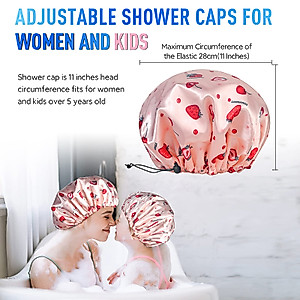 Shower Caps for Women Reusable Waterproof- Adjustable Women Shower Cap Reusable Hair Cap for Shower, Shower Cap for Adult and Kids