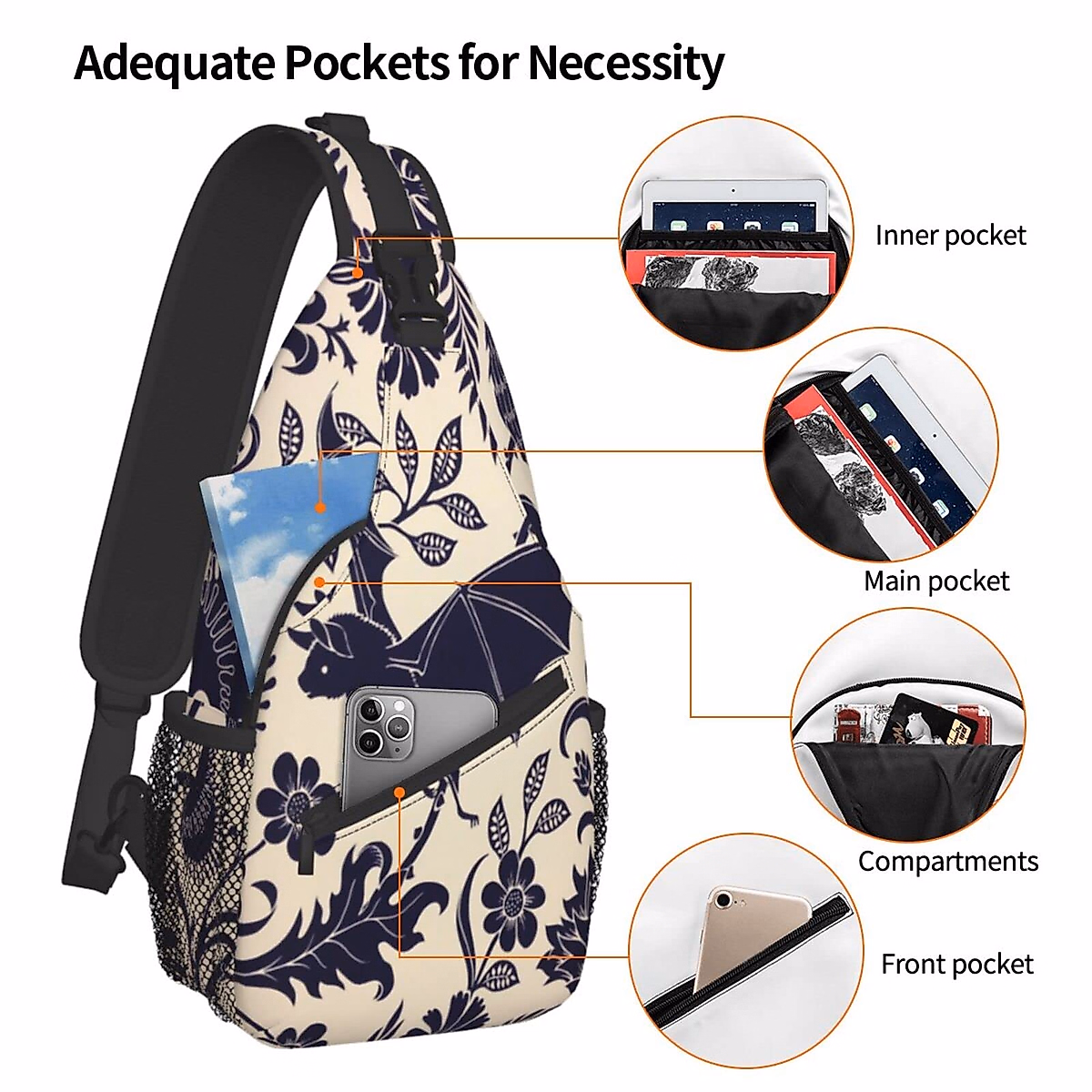 AJUNJUNPAI Halloween Bat Flower Shoulder Bags Mini Sling Bag Crossbody Fashion Chest Daypack For Men Women Outdoor Cycling Hiking Travel