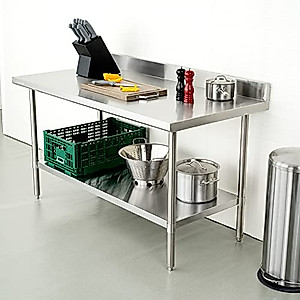 Restaurantware Kitchen Tek 16-Gauge 304 Stainless Steel Commercial Work Table - Medium Duty, 4" Backsplash, Undershelf - 30" x 60" - 1 count box,Silver