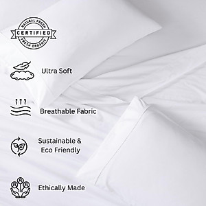 100% Organic Cotton Queen Sheets, 4-Piece bed sheets for Queen Size Bed Percale Weave Ultra Soft Best Bedding Sheets for Bed, Breathable, Fits Mattress Upto 15" Deep - White Queen Sheet Set