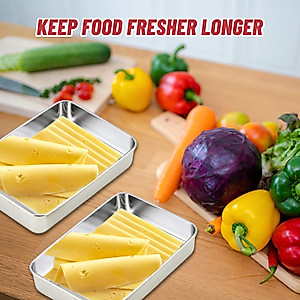 2 Pcs Cheese Container for Fridge, Stainless Steel Cheese Storage Containers with Lids Airtight Cheese Keeper for Refrigerator Dishwasher Safe Cheese Holder for Pantry, Counter, Refrigerator