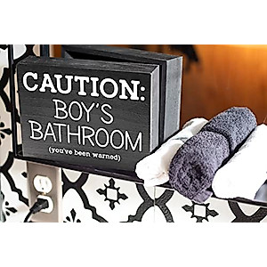 Kids Bathroom Sign for Boys Bathroom Decor - Caution Kids Bathroom Sign for Boy Bathroom Decor for Boys