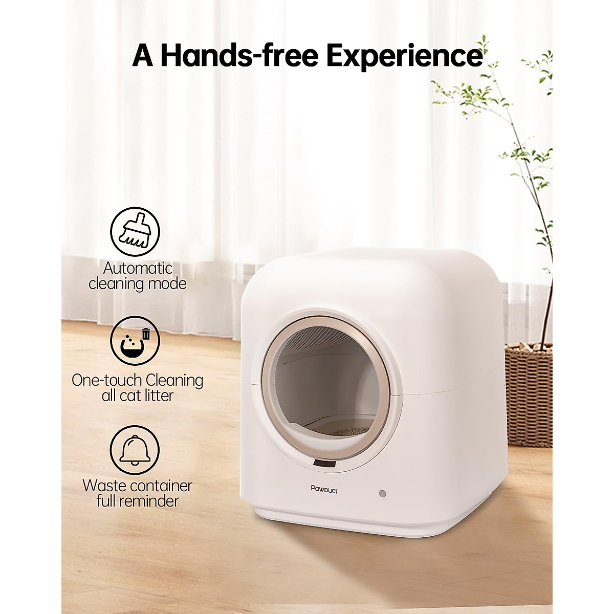 Pawduct Automatic Cat Litter Box Self Cleaning, Anti-Pinch Robot Cat Litter Box, Large Cat Litter Box for Multiple Cats, Smart APP Remote Control/Odor Removal, with Waste Bags/Mats