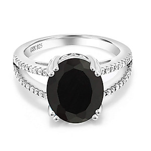 Gem Stone King 925 Sterling Silver Black Onyx Ring For Women (4.48 Cttw, Oval 12X10MM, Gemstone December Birthstone, Available In Size 5, 6, 7, 8, 9)