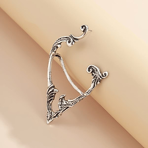 Asphinien Gothic Elves Ear Cuff 2pcs Piercing Cartilage Climber Ear Wrap Retro Silver Stud Earrings Punk Hip Hop Clip on Statement Earrings Gift for Women