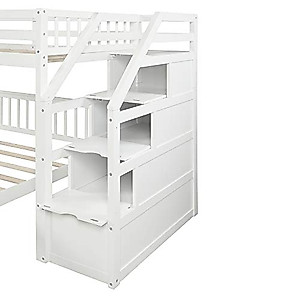 DEYOBED Twin Over Full Wooden Bunk Bed and Convertible Loft Bed with Storage Staircases - Ideal for Kids and Teens, Maximizing Space and Comfort