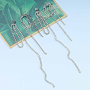 Yheakne Rhinestone Tassel Ear Jacket Earrings Long Rhinestone Chain Earrings Silver Crystal Tassel Earrings Vintage Chandelier Chain Earrings Luxury Statement Earrings Jewelry for Women and Girls Gifts
