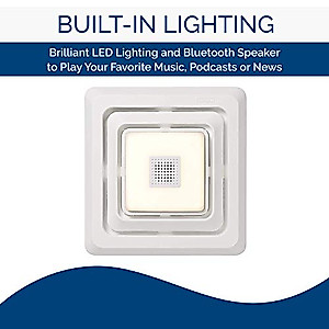 Broan-NuTone NuTone FG800SPKS Bluetooth Speaker Bathroom Exhaust Grille Cover with LED Light Bath Fan, White