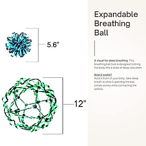 4E's Novelty 3 Pack Expandable Breathing Ball Sphere Toy - Expanding Stress Relief Breathing Ball Toys for Kids & Adults - for Anxiety, Yoga, Deep Breathing, ADHD - Neon Blue, Pink, & Green