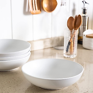 AmorArc 8.75'' Large Pasta Bowls, 42 ounce Stoneware Salad Serving Bowls Set of 4 for Kitchen, Chip-resistant Deep Bowls Set for Pasta Salad Fruit Soup, Microwave Safe-Matte White