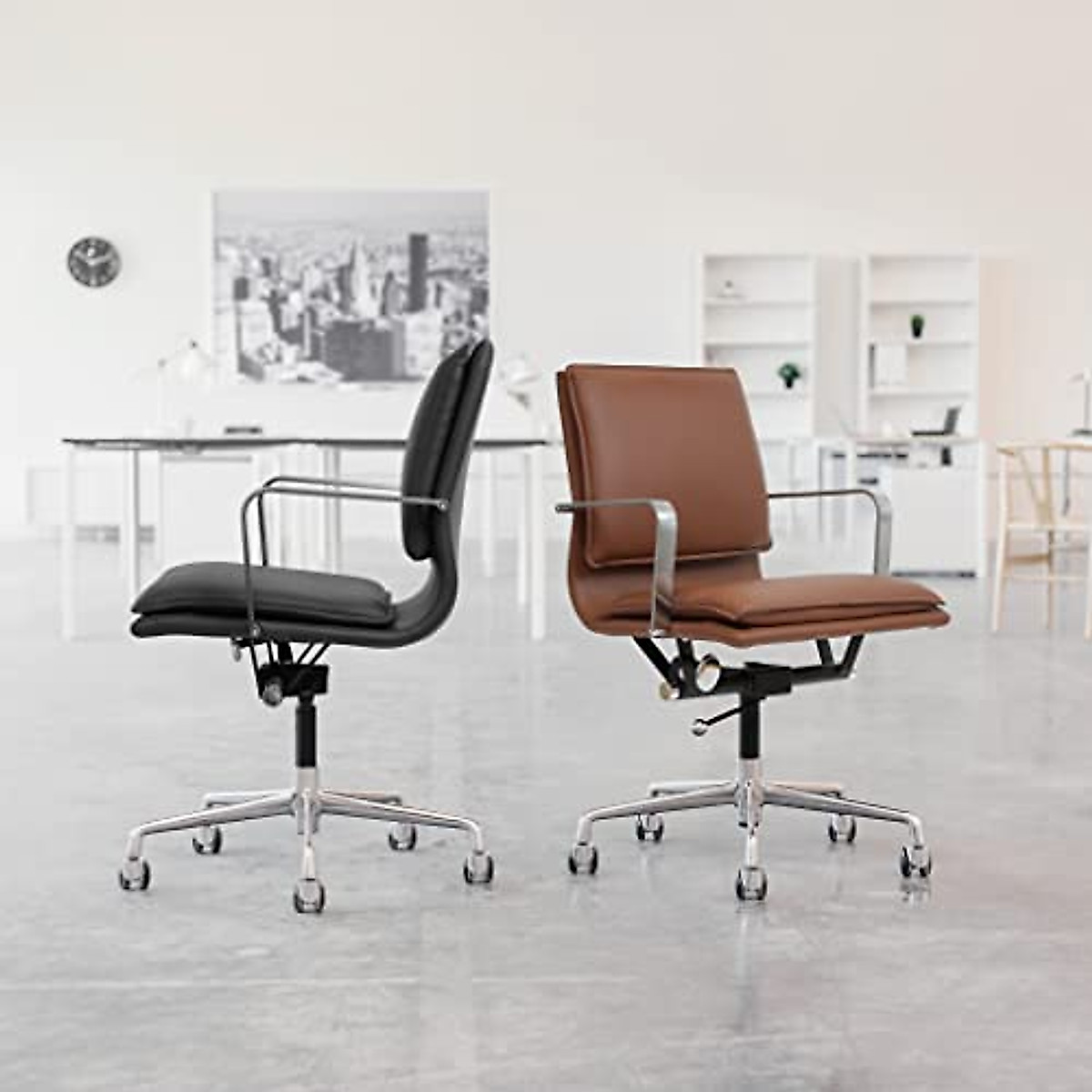 Laura Davidson Furniture Lexi II Padded Modern Chair for Office with Cushion Availability, Aluminum Arms, Made of Faux Leather, White