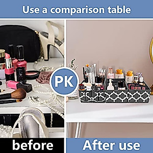 homyfort Cosmetic Storage Basket Makeup Organizer, Multifunction DIY Adjustable Brush Holder Organizer Box Bins for Vanity, Bathroom Counter or Dresser, Set of 3 Grey