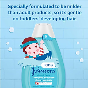 Johnson's Kids Clean & Fresh Children's Shampoo & Body Wash, Tear-Free, Paraben-, Sulfate- & Dye-Free, Hypoallergenic & Gentle on Toddlers' & Kids' Developing Hair, FreshBoost Scent, 13.6 fl. oz