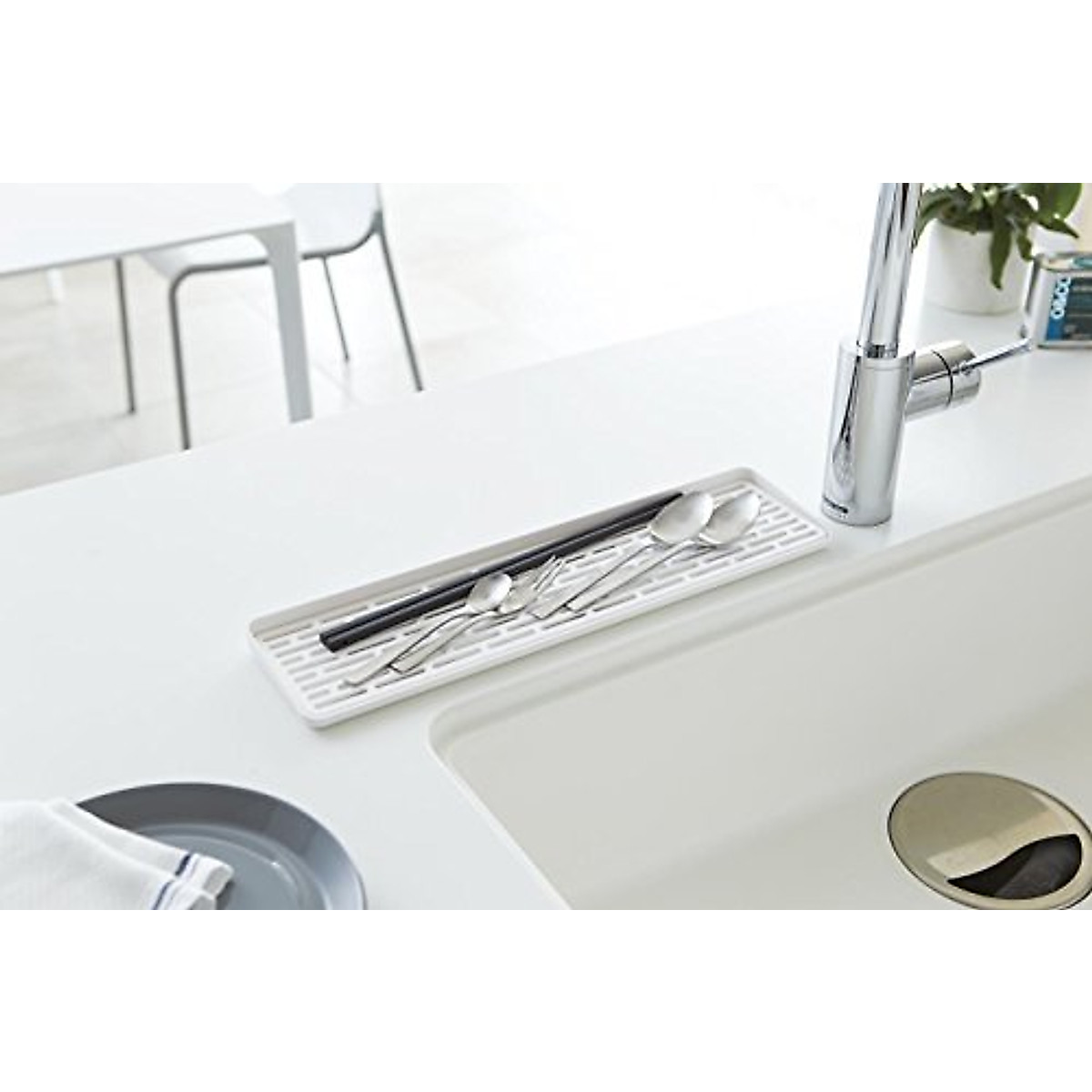 YAMAZAKI Sink Home Glass Plastic | Drainer Tray, One Size, White