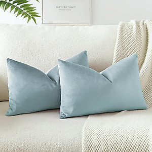 OTOSTAR Velvet Soft Solid Decorative Throw Pillow Covers 12 x 20 Inch Pillow Covers Lumbar Cushion Case Couch Pillowcases for Sofa Bed Home Decor Pack of 2 (Light Blue)