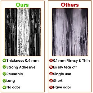 PIGETALE, 2 Pack 3.2 x 8.2 ft Black and Silver Foil Fringe Curtains Party Decorations, Sparkle Tinsel Curtain Photo Backdrop for Birthday Wedding Graduation Stream