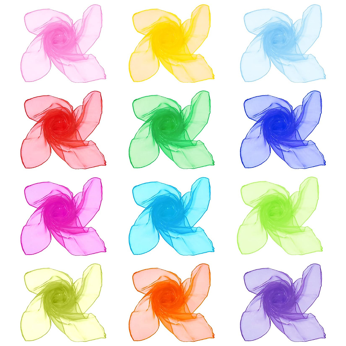 Jmkcoz 12pcs Square Juggling Silk Dance Scarves Magic Tricks Performance Props Accessories Movement Scarves Rhythm Band Scarf 24 Inches 12 Colors