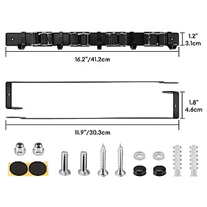 Over Door Broom and Mop Hanging Holder with Movable Sliding 4 Rack 5 Hook, Metal Mop and Broom Holder Wall Mount with 2 Over Door Hook, Door Mount Storage Organizer for Closet Garage Laundry Cabinet