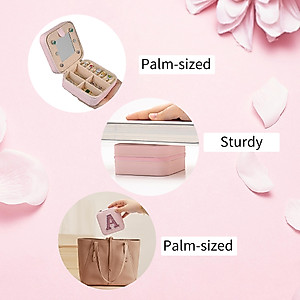 U·helper Mini Jewelry Travel Case| Back to School Jewelry Box for Women| Gold Initial Necklaces for Women | Birthday Travel Gifts for Women Mom Bridesmaid Friendsage,W-Pink