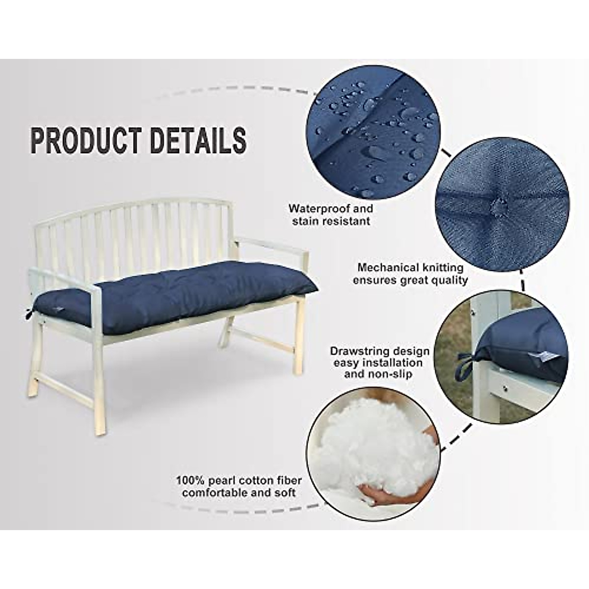 COSNUOSA Outdoor Bench Cushion Waterproof Outdoor Loveseat Cushions Swing Cushions Bench Cushions for Indoor Furniture Navy 60x20 Inches