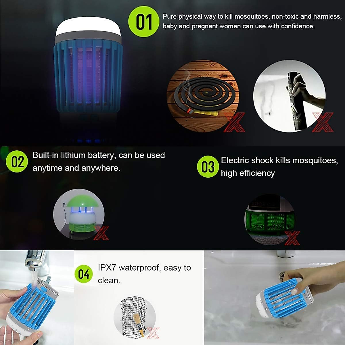 Essen Guard Outdoor Indoor Bug Zapper - Camping Bug Zapper LED Flashlight Tent Light - SOS Emergency Light -Fly Zapper Mosquito Trap - Electric Mosquito Zapper for Outdoor Use.