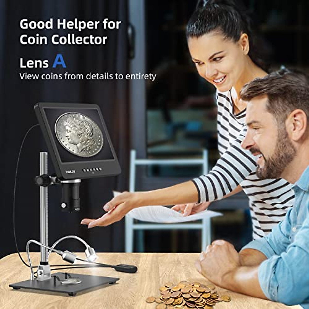 TOMLOV DM601 HDMI Digital Microscope for Adults, 3 Lens Soldering Microscope, Coin Microscope Full View, Upgraded 7" IPS Premium Screen, 2K Video Microscope Camera, Biological Microscope Kit, 64GB SD