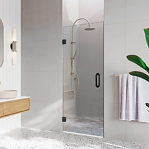 Single Swing Hinge Glass Shower Door Ravello Series 28"x80" with Matte Black Finish - 3/8" Tempered Glass with Smart Guard Easy Clean Coating - Frameless Hinge Shower Door by Fab Glass and Mirror