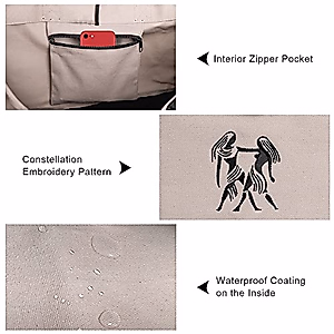 Aricsen Reusable Grocery Shopping Personalized Gift Burlap Jute Canvas Tote Bag Women Handbags with Handles Bulk Carry, Friends Bridesmaid Sister Daughter Birthday, Beach, Holidays (Gemini, Large)