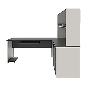Bestar Connexion L-Shaped Desk with Hutch and Lateral File Cabinet, 72W, Slate/Sandstone