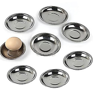 8 Pcs Stainless Steel Sauce Dishes, 4inch Round Seasoning Dishes Sushi Dipping Bowl Saucers Bowl Mini Appetizer Plates, Small Snack Cups Dipping Soy Sauce Dish/Bowls (3.85 x 3.87 x 0.7 inch) (10cm)
