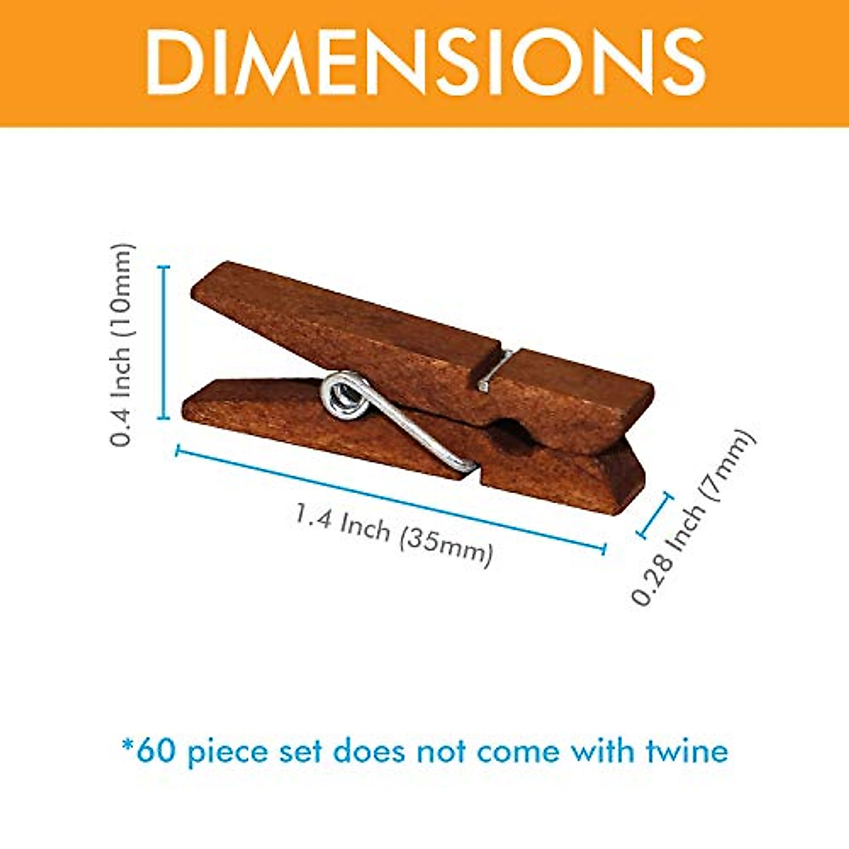 Millennial Essentials Mini Natural Wooden Clothespins, 60pcs, 1.4 Inch Photo Paper Peg Pin Craft Clips for Scrapbooking, Arts & Crafts, Hanging Photos (60pc Rustic Brown)