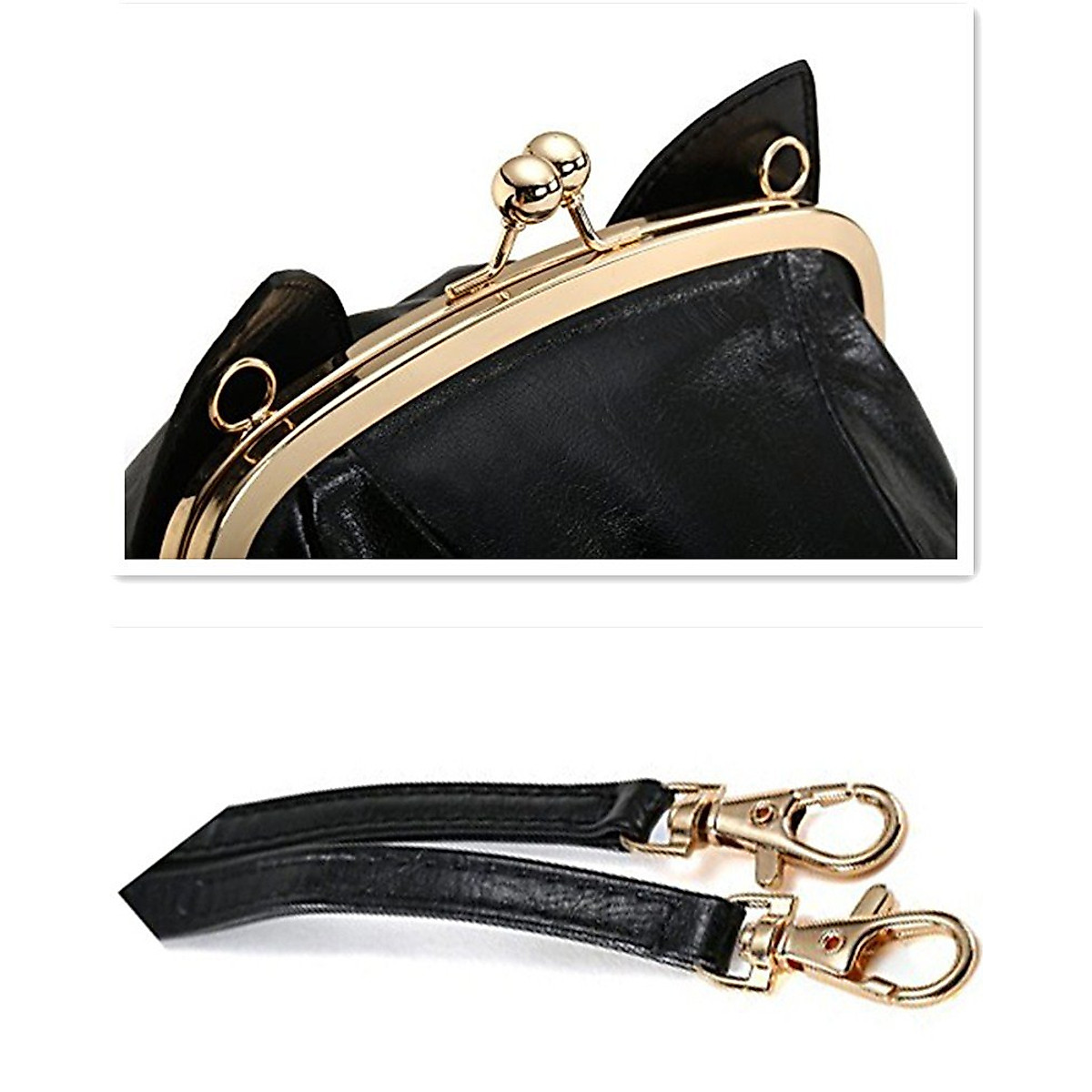 JHVYF Women Vegan Casual Crossbody Bag Purse Small Cute Cat Ear Sling Shoulder Bags Wallet Black