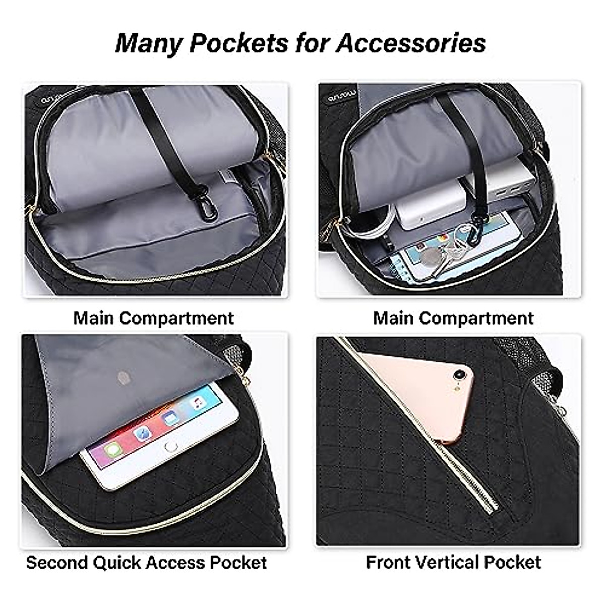 MOSISO Sling Backpack Small Hiking Daypack for Women Men, Rhombus Quilted Crossbody Sling Bag with Front Vertical Pocket & Removable Strap One Shoulder Chest Bag, Black