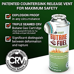 Jo Chef Butane Fuel Canister, 8. 8 oz Butane Cylinder, Pure Refined Butane Gas for Camping Stove Or Use Directly with Brûlée Kitchen Blow Torch Head (1 Can)