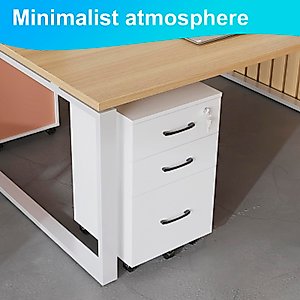 3 Drawer Wood Mobile File Cabinet with 1 Lock, Under Desk File Cabinet with 5 Wheels, Rolling Filing Cabinet for Home Office, Filing Cabinet Organizer, for Letter Sized Documents (Black)