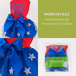 Fitwarm Happy 4th of July Dog Tulle Dress, Patriotic Dog Clothes for Small Dogs Girl, Red and White Star Pet Outfit, Red, Royal Blue, Large