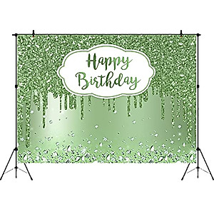 Aperturee 7x5ft Army Green Happy Birthday Backdrop Glitter Diamonds Girls Sweet 16 18th 21st 30th Women Photography Background Banner Supplies Photo Booth Studio Props Party Decoration Cake Table