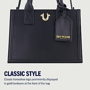 True Religion Tote, Women's Medium Travel Bag with Adjustable Strap and Horseshoe Logo, Black